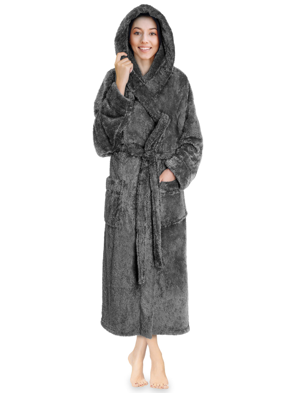 Women's Sherpa Fluffy Robe with Hood – PAVILIA